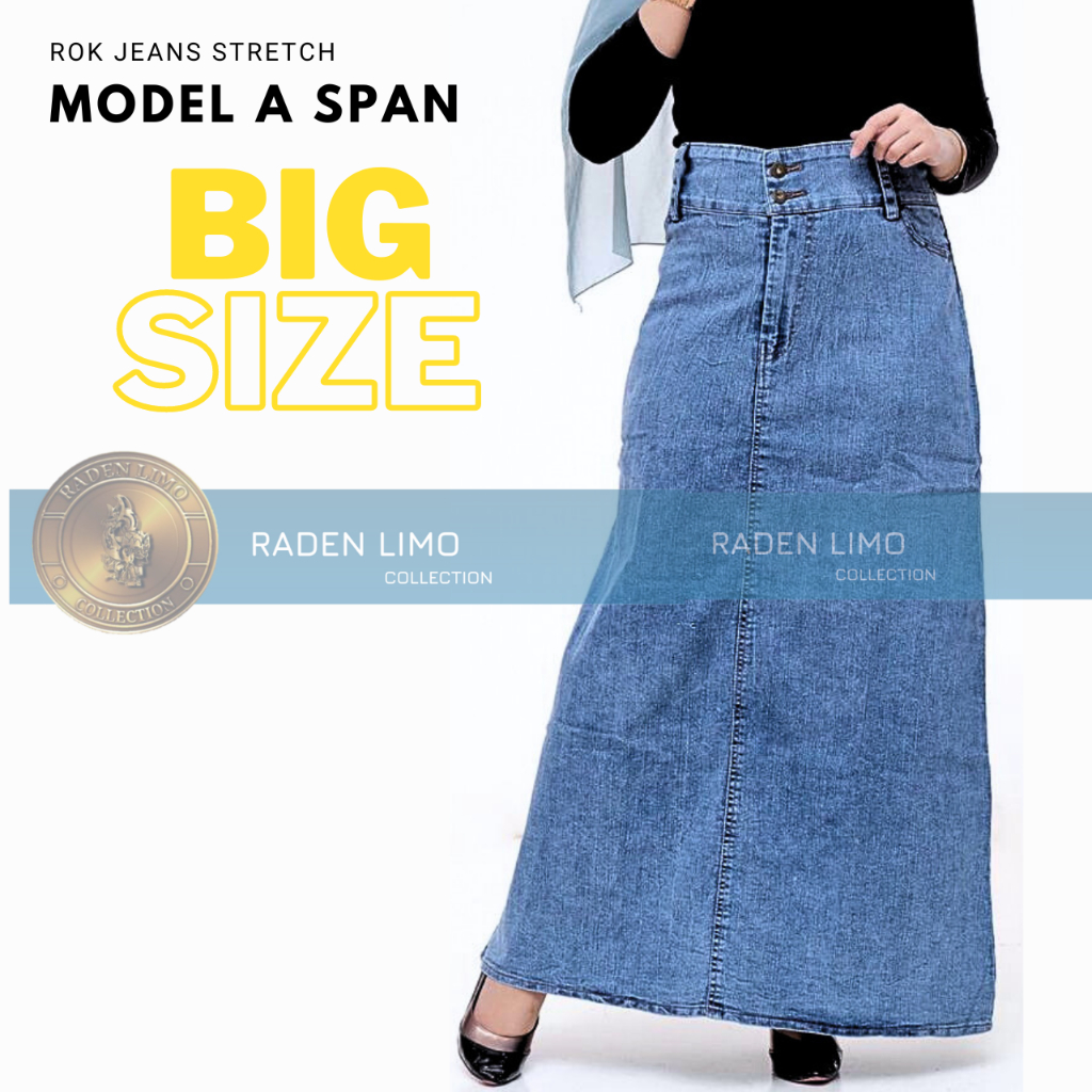 Jual Rok Jeans Strecth Panjang Big Size Model A Span Wanita Korean ...