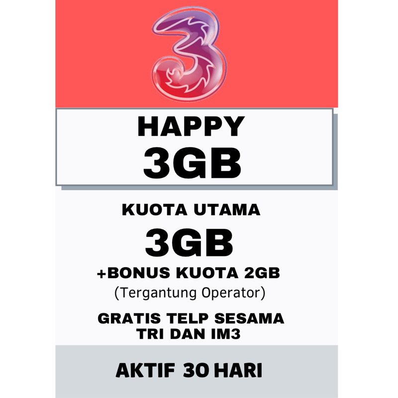 Jual PAKET DATA KUOTA TRI UNLIMITED AON HAPPY FULL 24 JAM MURAH | Shopee Indonesia
