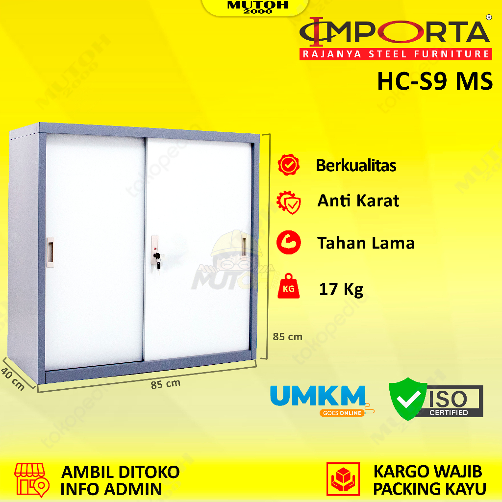 Jual IMPORTA HC-S9 MS Lemari Arsip Besi 2 Pintu Buka Sliding Kaca ...
