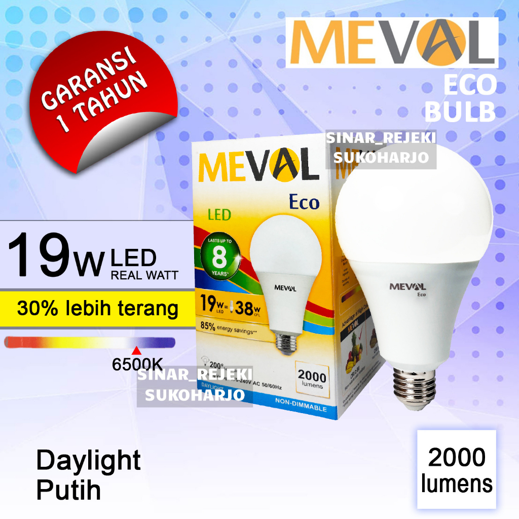 Jual MEVAL Lampu Led Eco 19Watt Putih 19 Watt | Shopee Indonesia