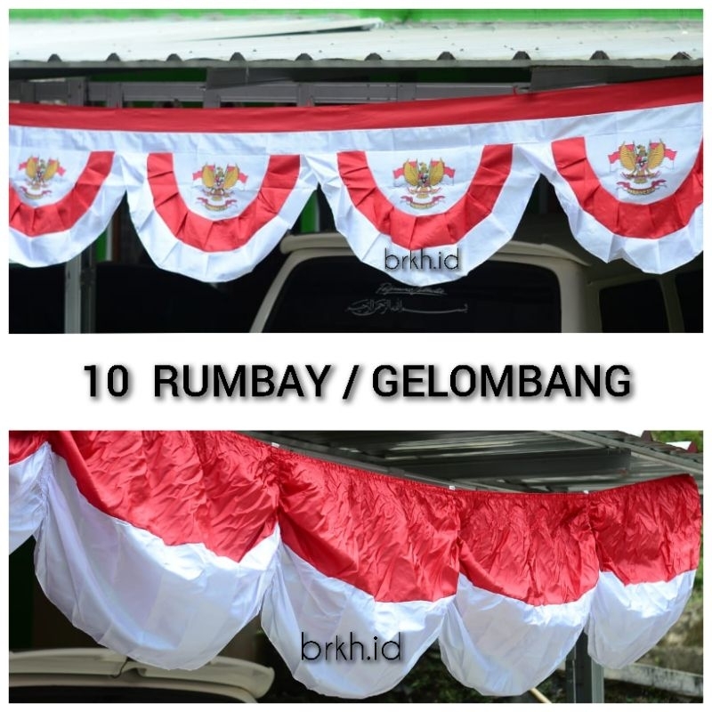 Jual BENDERA BACKGROUND MERAH PUTIH UMBUL UMBUL HIAS PANJANG 10 GELOMBANG GARUDA / KARET MERAH ...