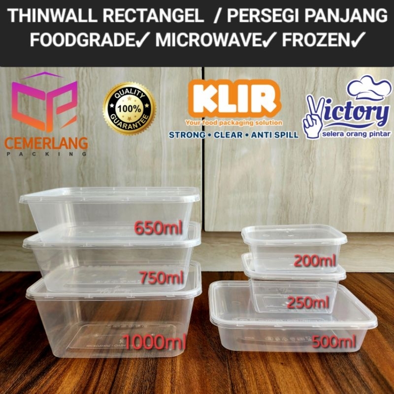 Jual Thinwall Kotak Makan Plastik Rectangle 200ml 250ml 500ml 650ml