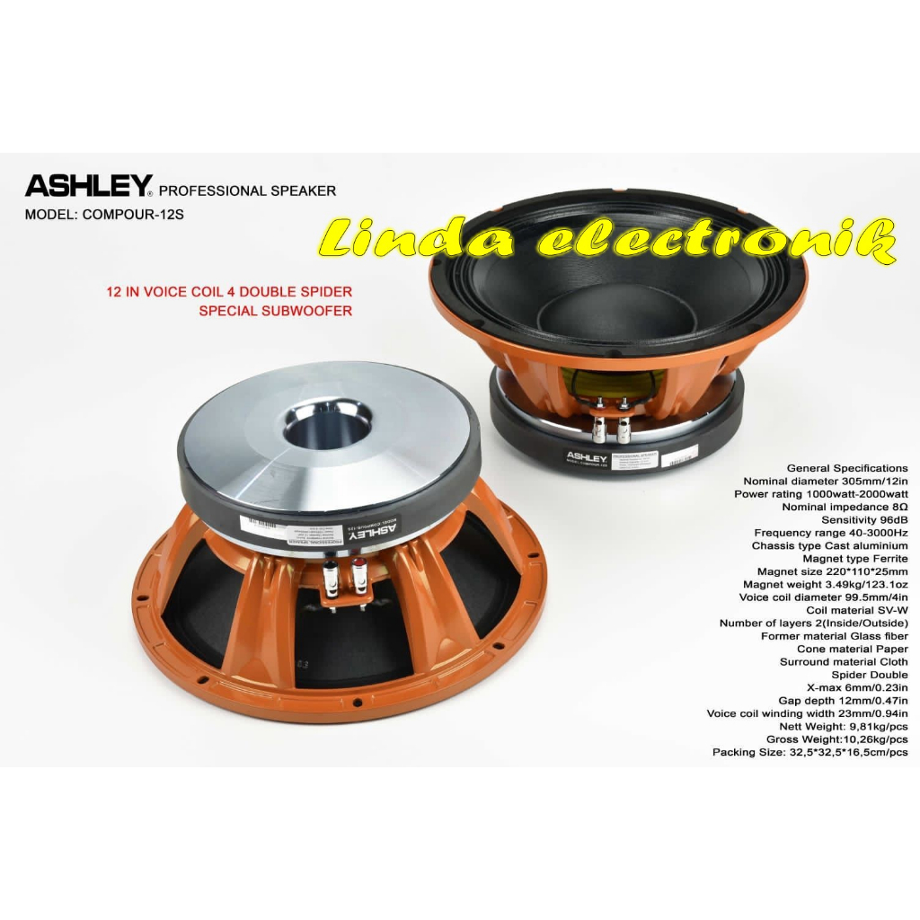 Jual speaker ashley compour 12s 12 inch voice coil 4 double spider ...