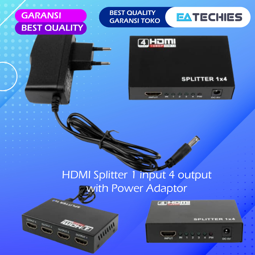 Jual HDMI Splitter 4 Port (1 Input 4 Output) + Adaptor Power USB 1080P ...