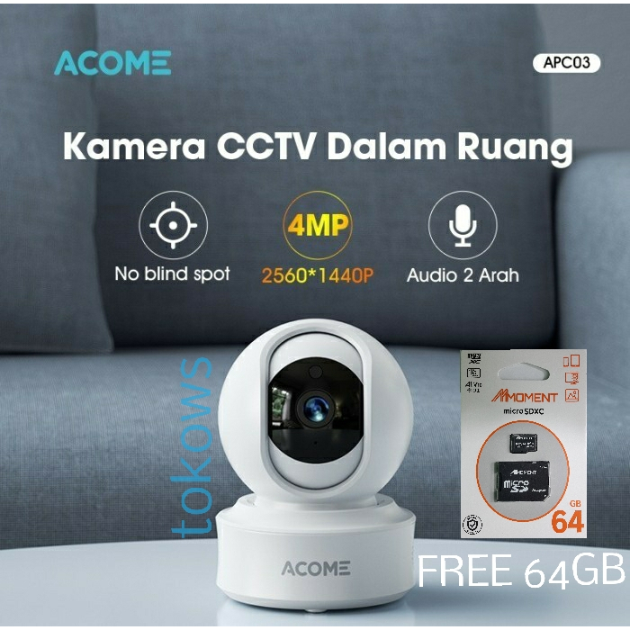 Jual ACOME Smart CCTV IP PTZ Camera FHD 1440p 4MP PTZ APC03 FREE 64GB ...