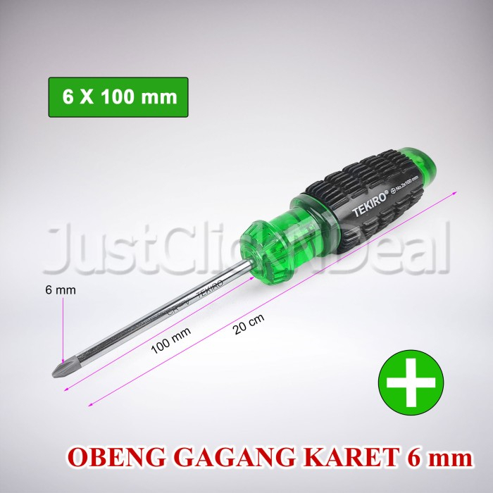 Jual Tekiro Obeng Bintik Gagang Karet Hijau Plus PH2 X 100 Mm / 6 X 100 ...