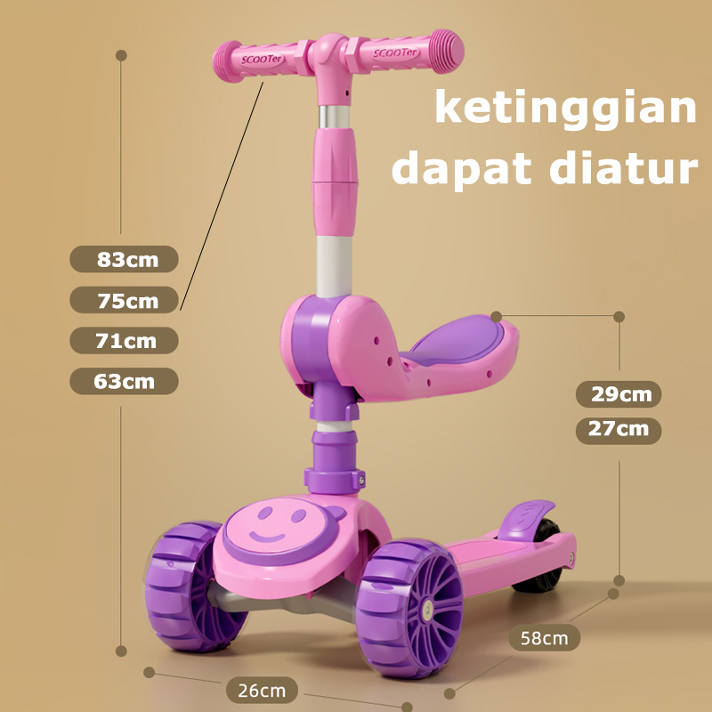 Jual Skuter Anak Roda 3 Mainan Scooter Otoped Bisa Lipat dengan Lampu ...