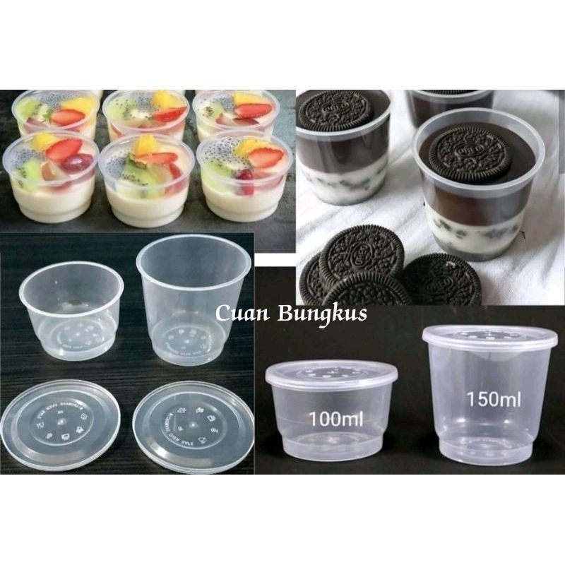 Jual Cup Puding Thinwall + Tutup 100 & 150 ml - Gelas Pudding Agar Jelly Slop 25 pcs | Shopee ...