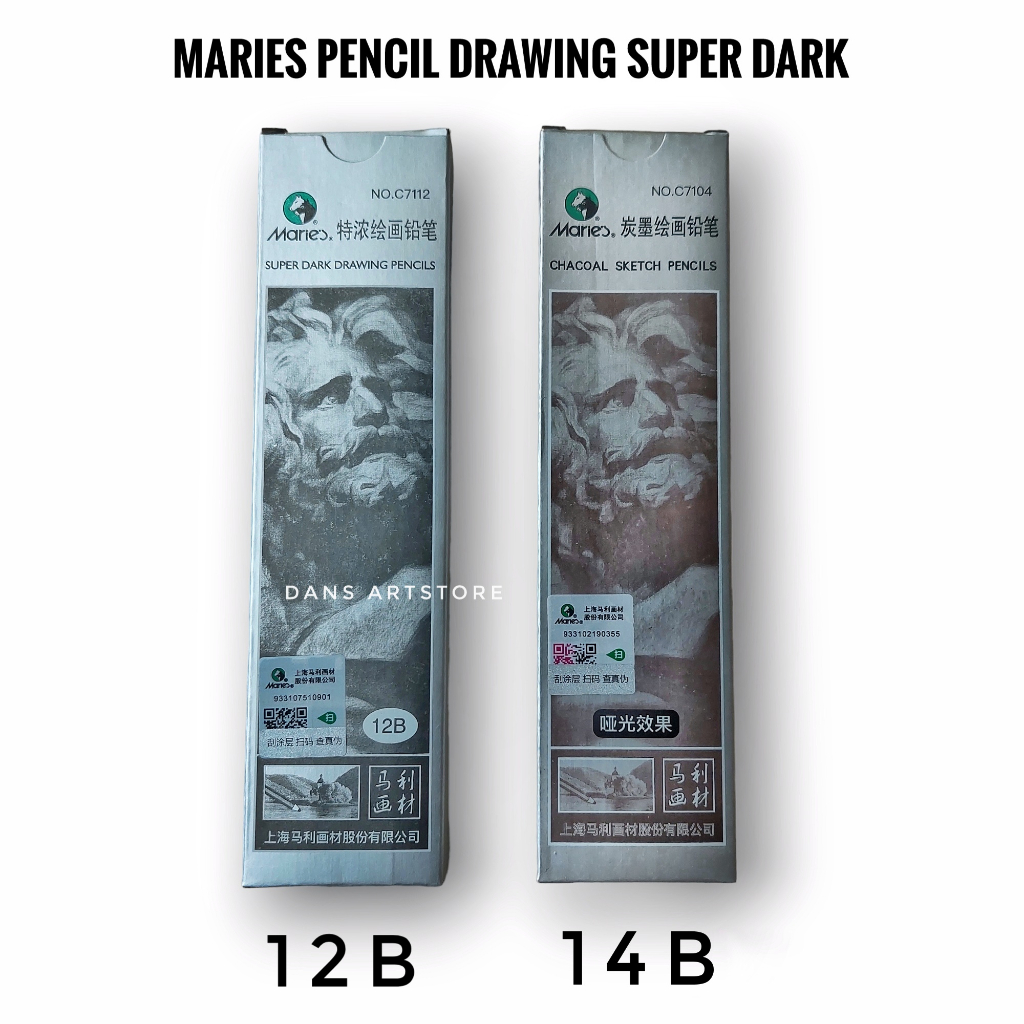 Jual Maries Drawing Pencil Super Dark 12B & 14B - Pensil Charcoal Sketch | Shopee Indonesia