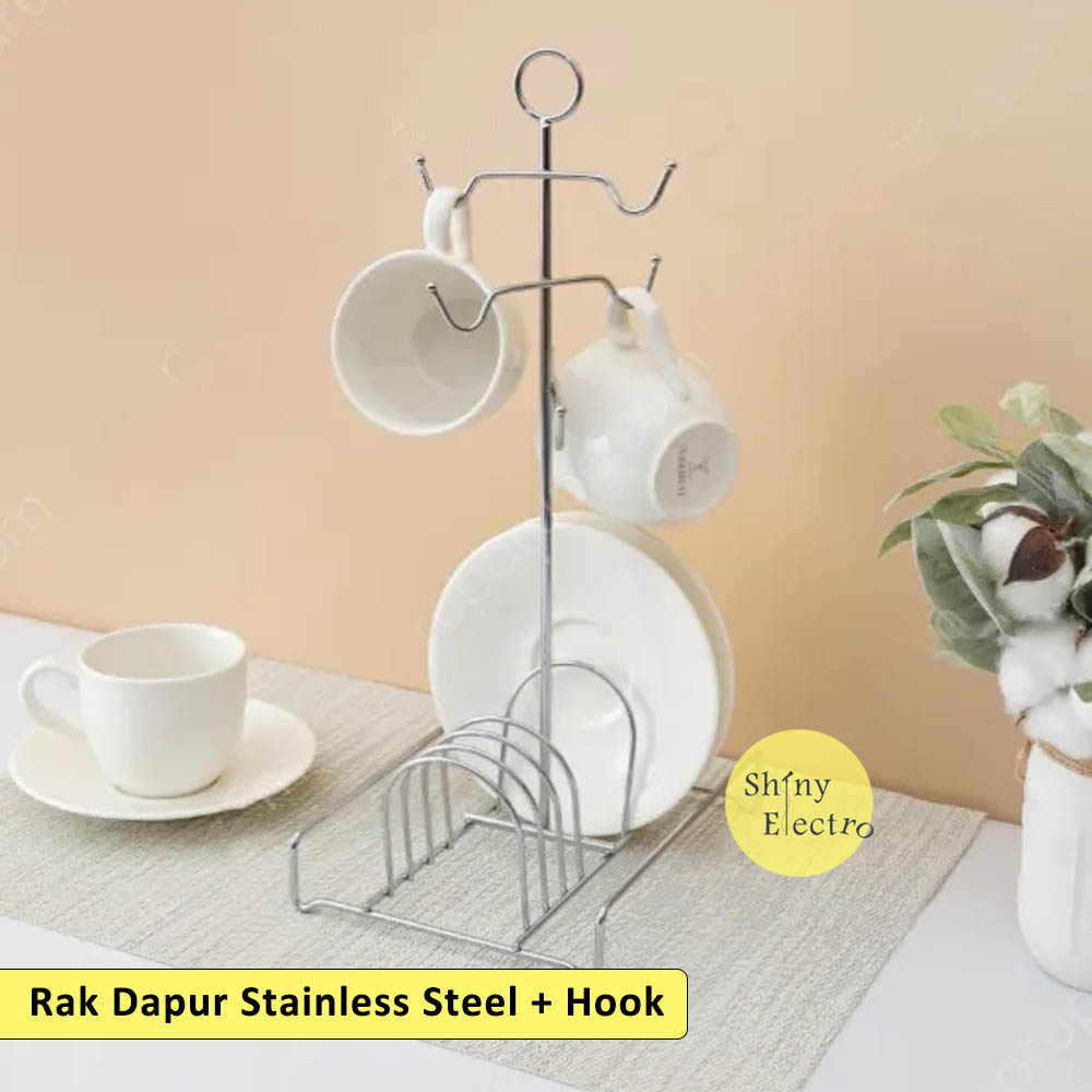 Jual Rak Piring dan Pengait Hook Cangkir Gelas Teh Kopi Stainless Steel ...