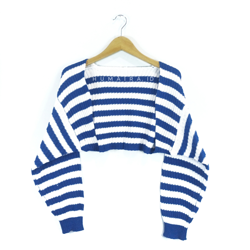 Jual liam stripe knit cardigan crop baju rajut atasan wanita tebal bolero aesthetic motif ...