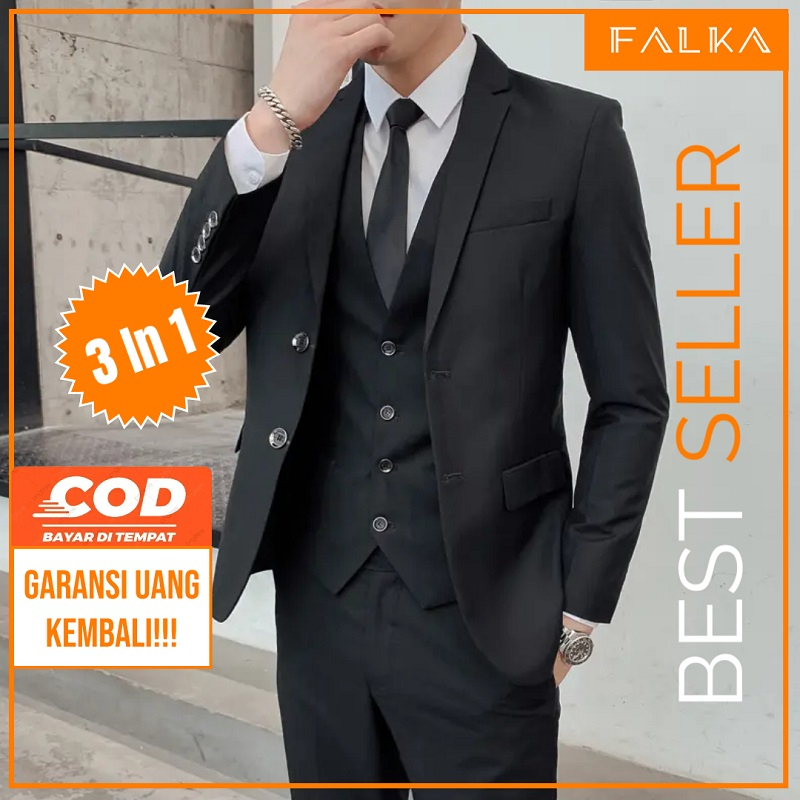 Jual Jas Blazer 3 in 1 Warna Hitam Polos Setelan Jas Pria Rompi Tuxedo ...