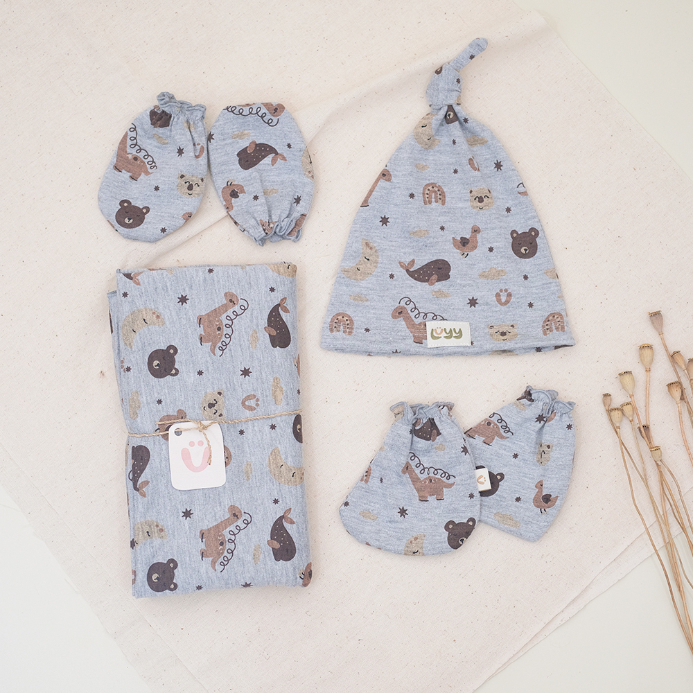Jual Luyy (Swaddle Package) Paket Bedong Bayi dengan Knot Hat Misty ...
