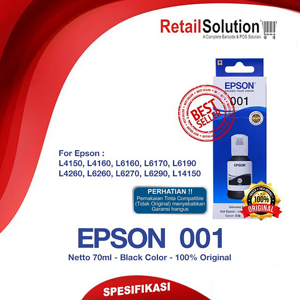 Jual Tinta Epson 001 Black Original - Tinta L4150 L4160 L6160 L6170 ...