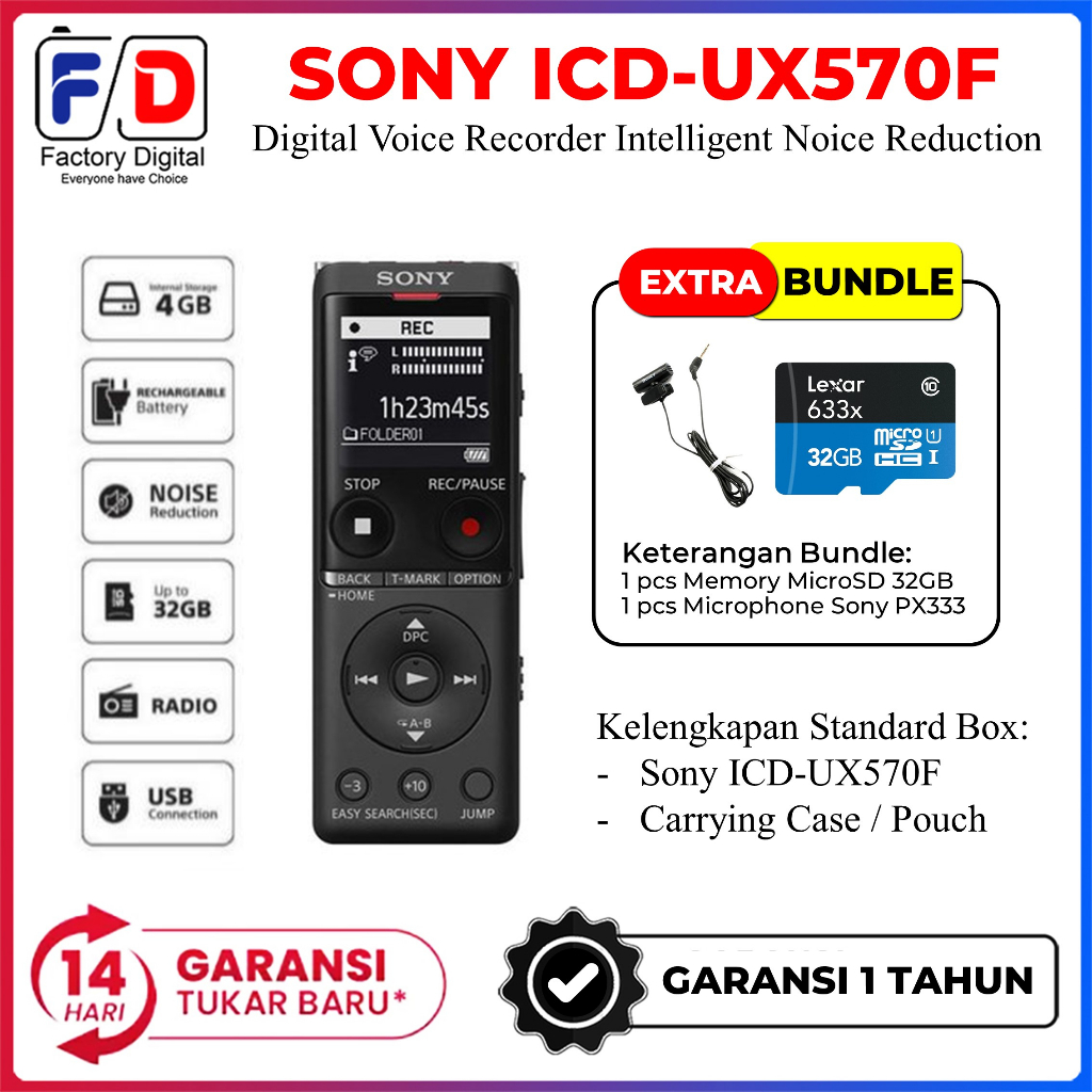 Jual Sony ICD-UX570F Voice Recorder Digital Alat Perekam Suara Original ...