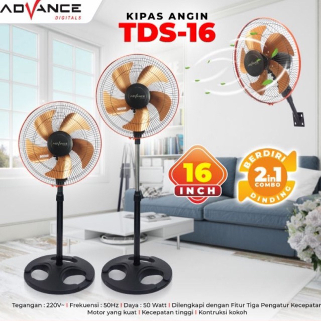 Jual [ORIGINAL] kipas angin industrial 16" 2in1 advance TDS 16 kaki ...