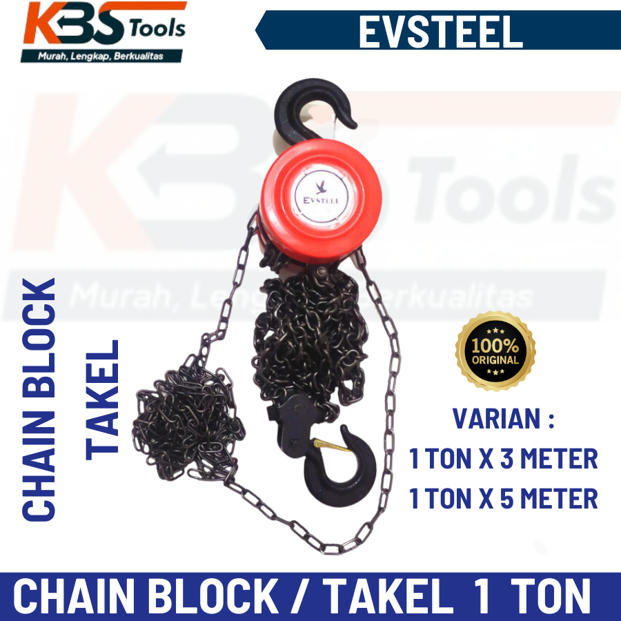 Jual Chain Block Hoist 1 TON x 3 MTR / 5 MTR EVSTEEL - Takel Katrol 1T ...