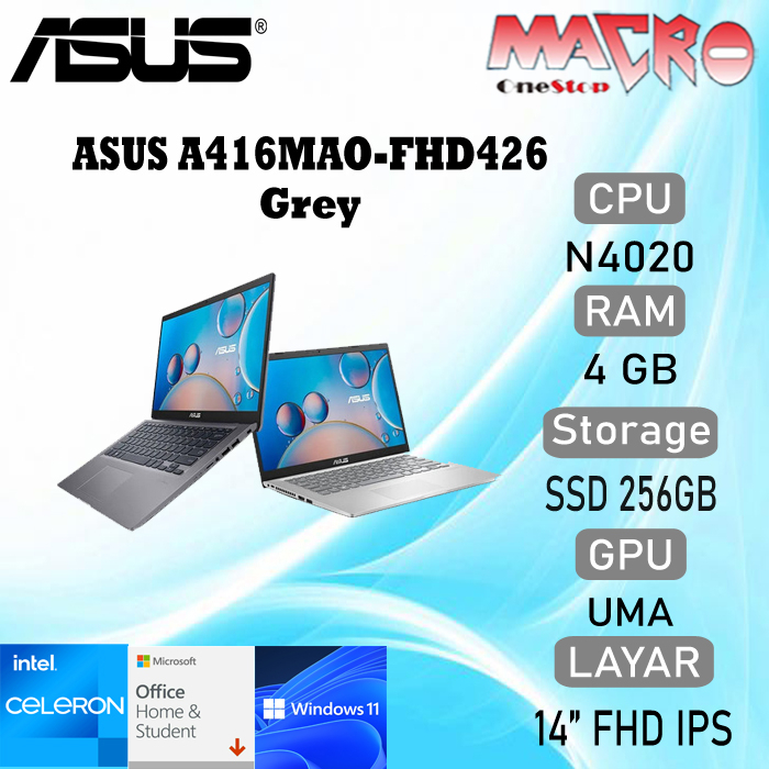 Jual ASUS A416MAO-FHD425 SILVER / 426 GREY (N4020/UMA/Ram 4G/ 256G PCIE ...