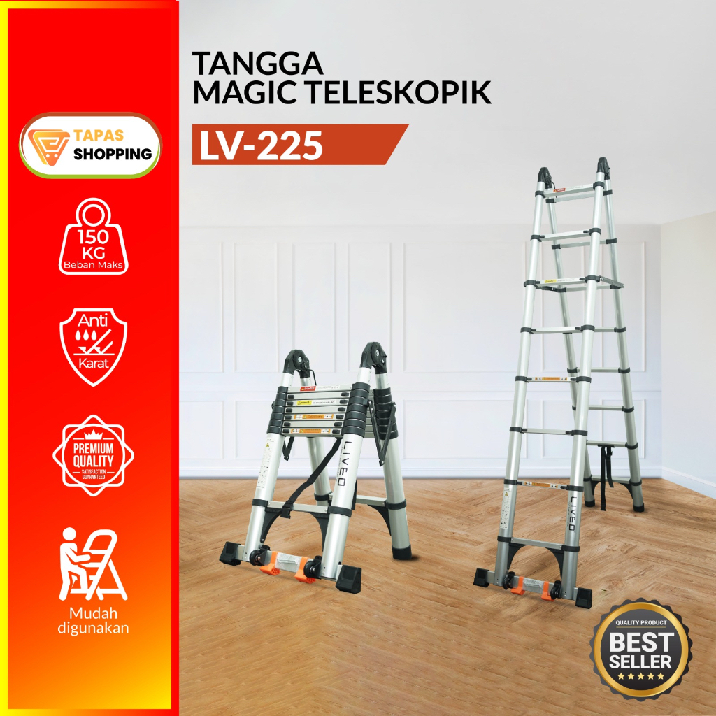 Jual Tangga Lipat Aluminium Tangga Teleskopik Ganda LV-225 16 Step ...