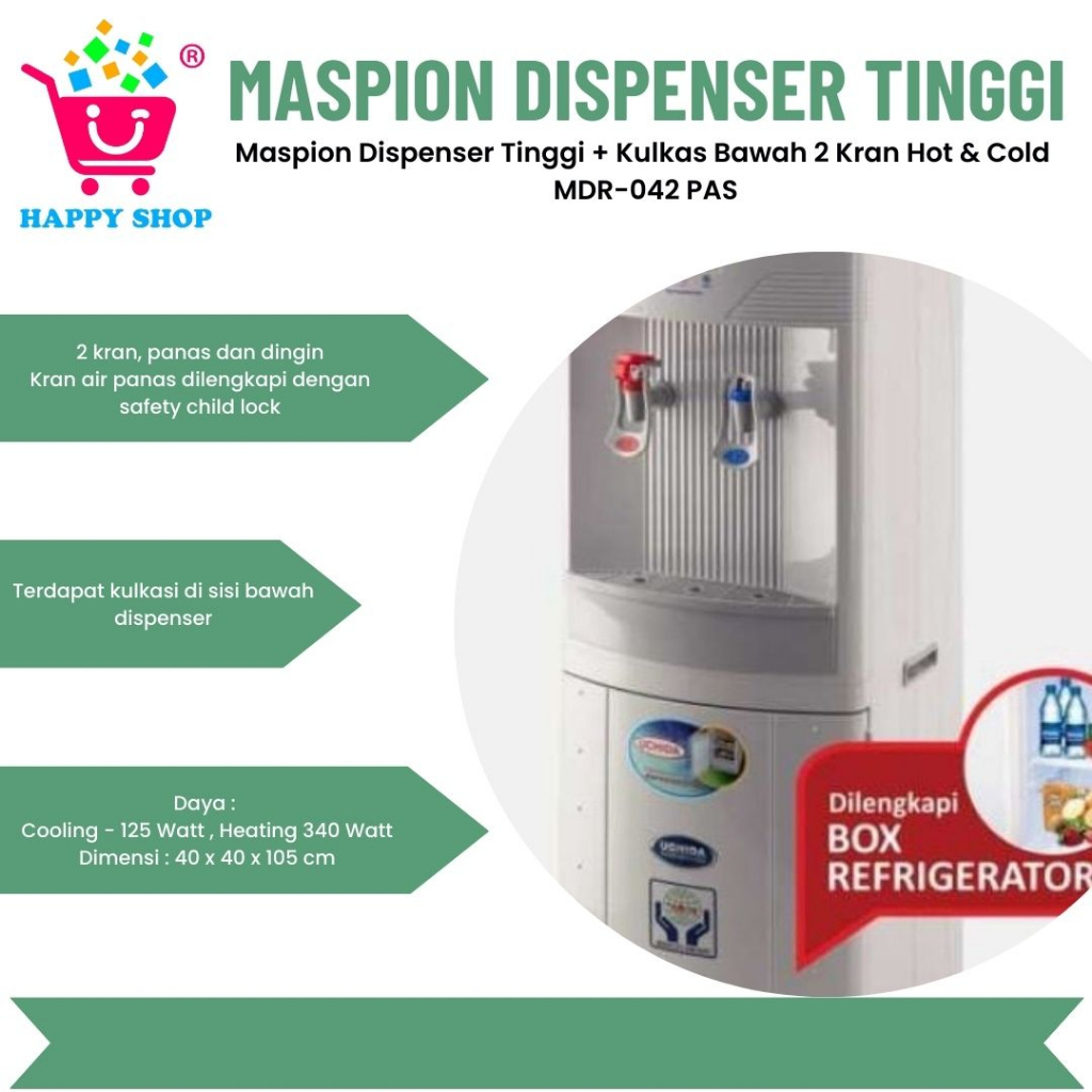 Jual Maspion Dispenser Tinggi + Kulkas Bawah 2 Kran Hot & Cold MDR-042 PAS | Shopee Indonesia