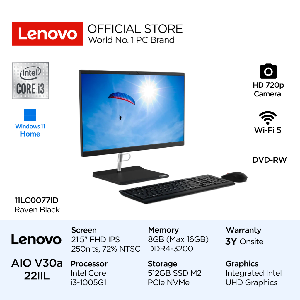 Jual Lenovo PC AIO V30a 22IIL 77ID i3 1005G1 Win11 Home 8GB 512GB SSD ...