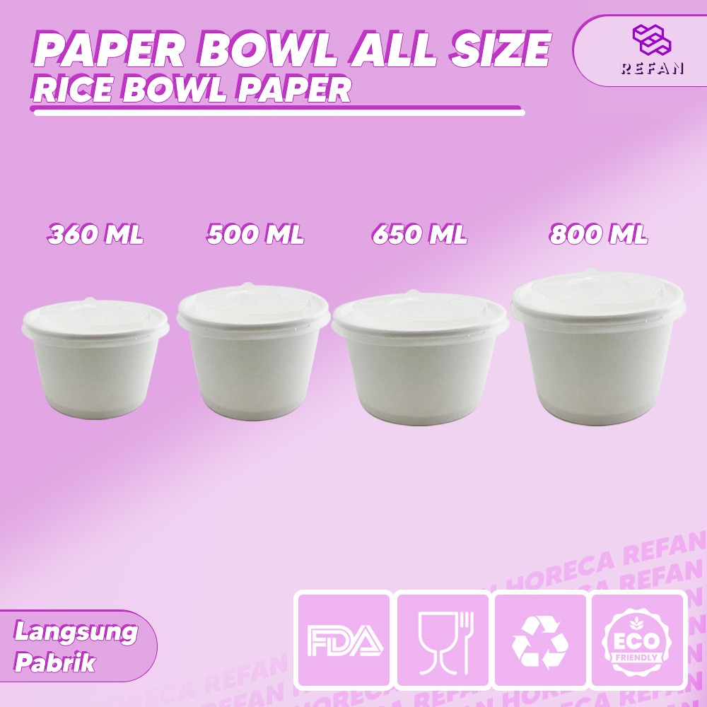 Jual PAPER BOWL ALL SIZE DENGAN TUTUP / MANGKOK KERTAS SEMUA UKURAN ...