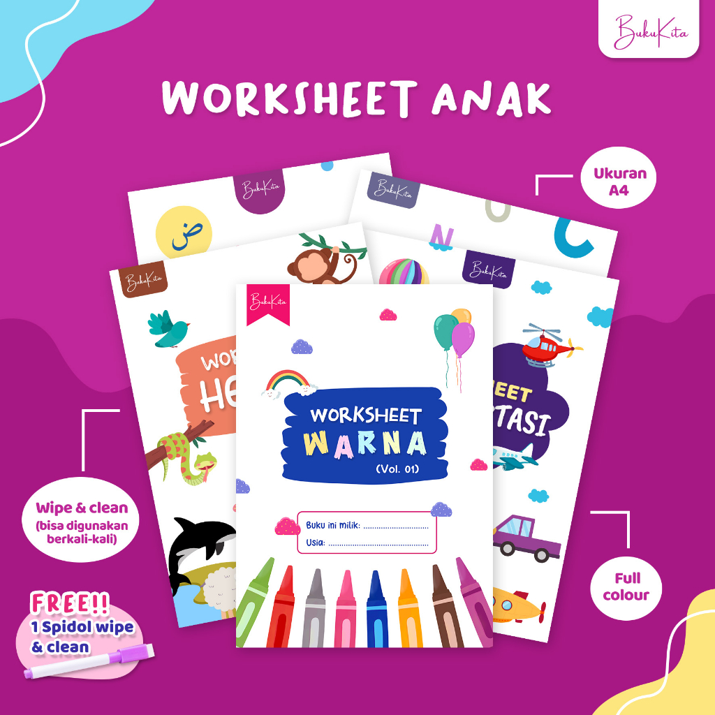 Jual Worksheet Fisik tema Warna Color Anak PAUD TK SD 3 Bahasa Seri 1 ...