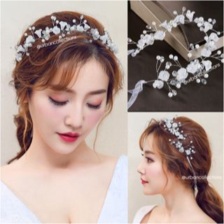 Jual White Crystal Flower Headpiece Wedding Tiara Headpiece Hijab ...