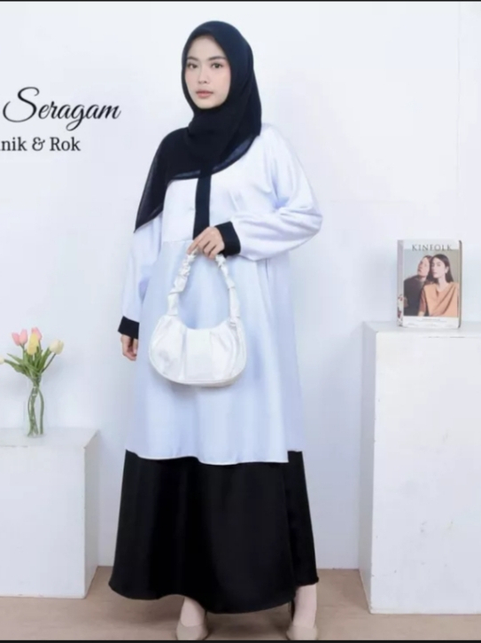 Jual SERAGAM DINAS SETELAN HITAM PUTIH [ TUNIK+ROK ] // ONE SET DINAS ...