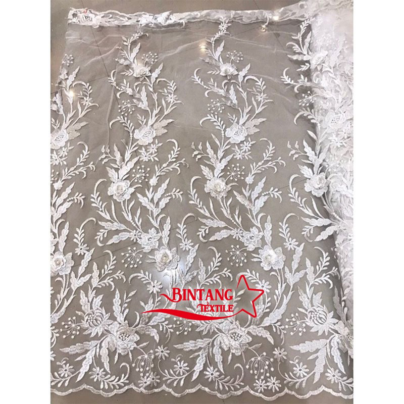 Jual Kain Bahan Tulle Tille Akar Merambat Tebal Bordir Kembang Timbul ...