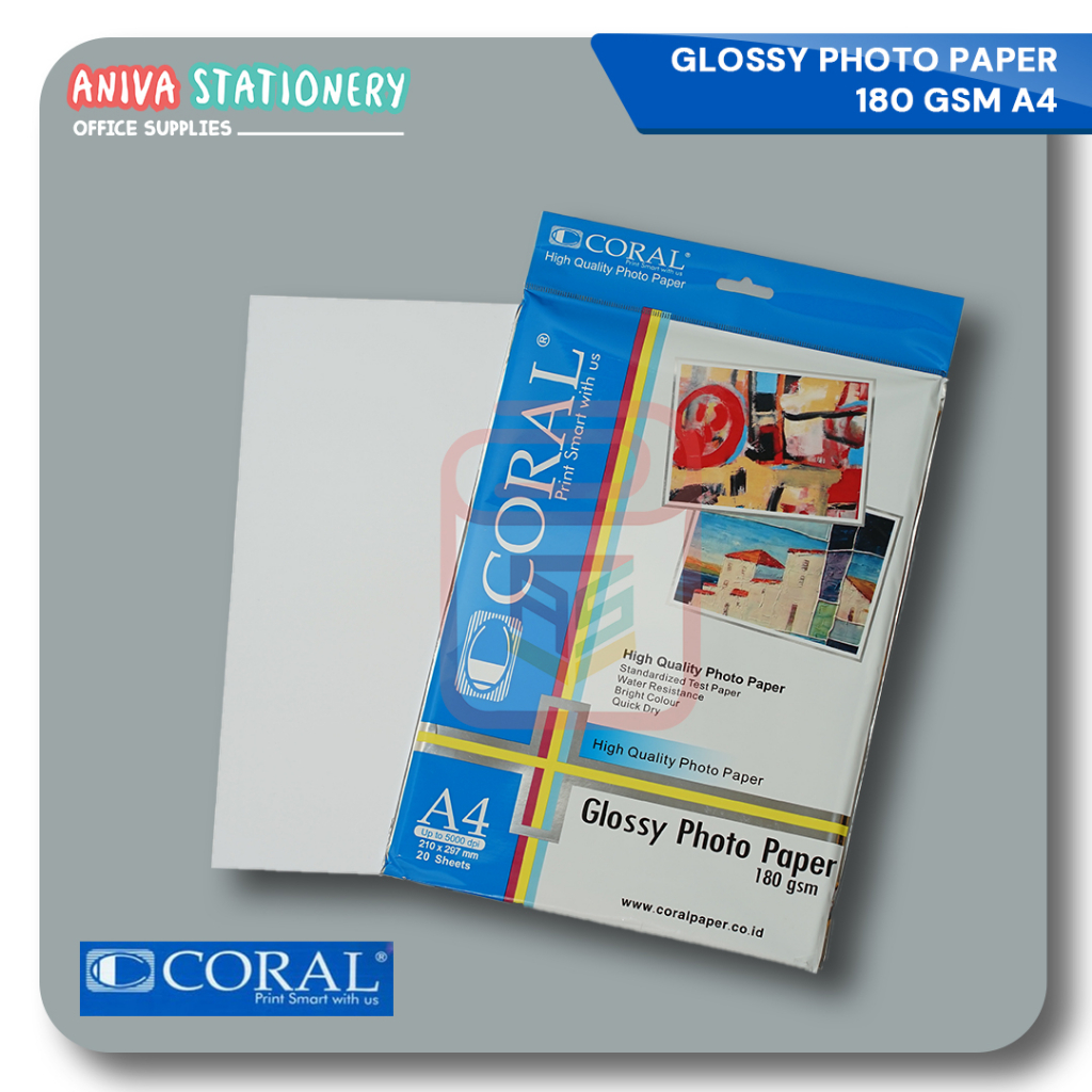 Jual CORAL GLOSSY PHOTO PAPER A4-180 GSM (Pack=20 Sheets) | Shopee ...
