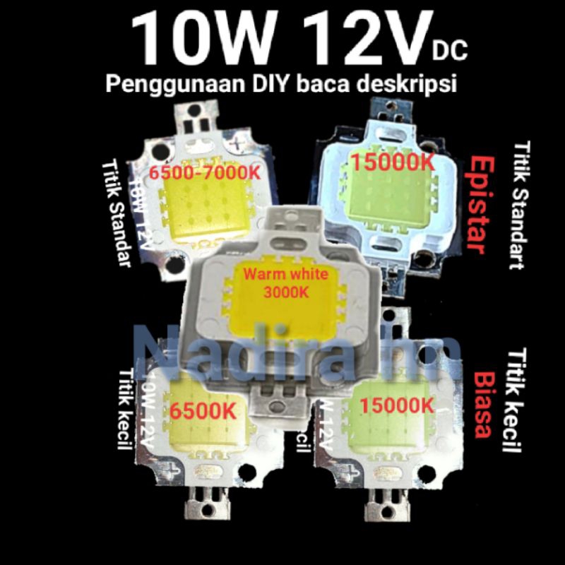 Jual macam2 Led 10W 12V-14V(titik dan kelvin) hpl chip super bright 10 ...