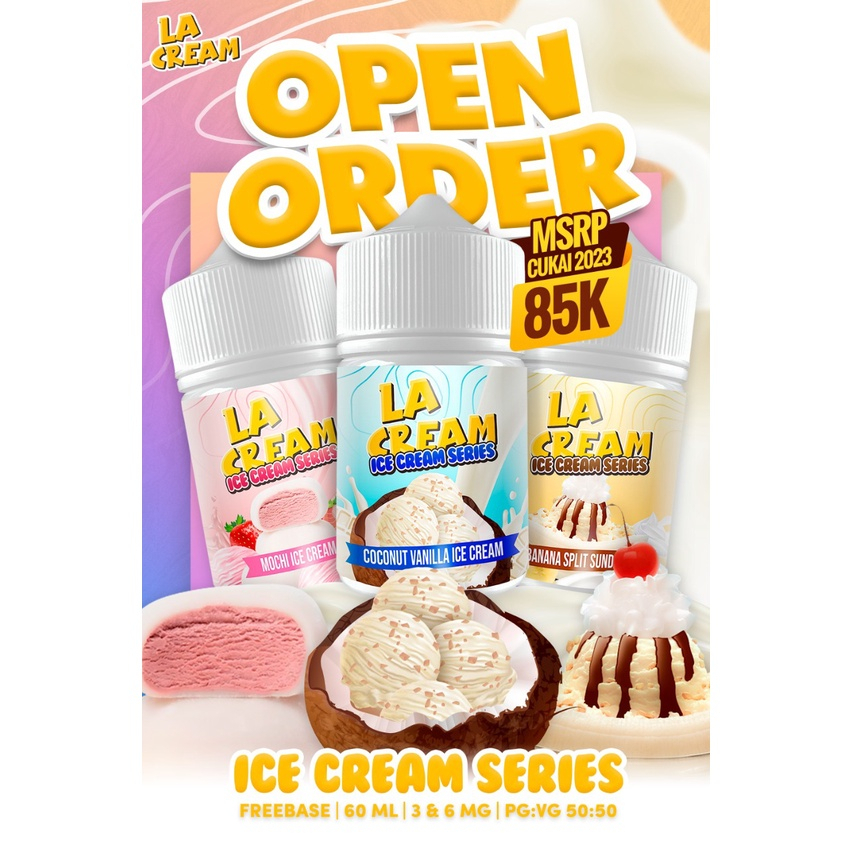 Jual LA CREAM ICE CREAM SERIES 60ML 3MG 6MG MOCHI - COCONUT VANILLA ...