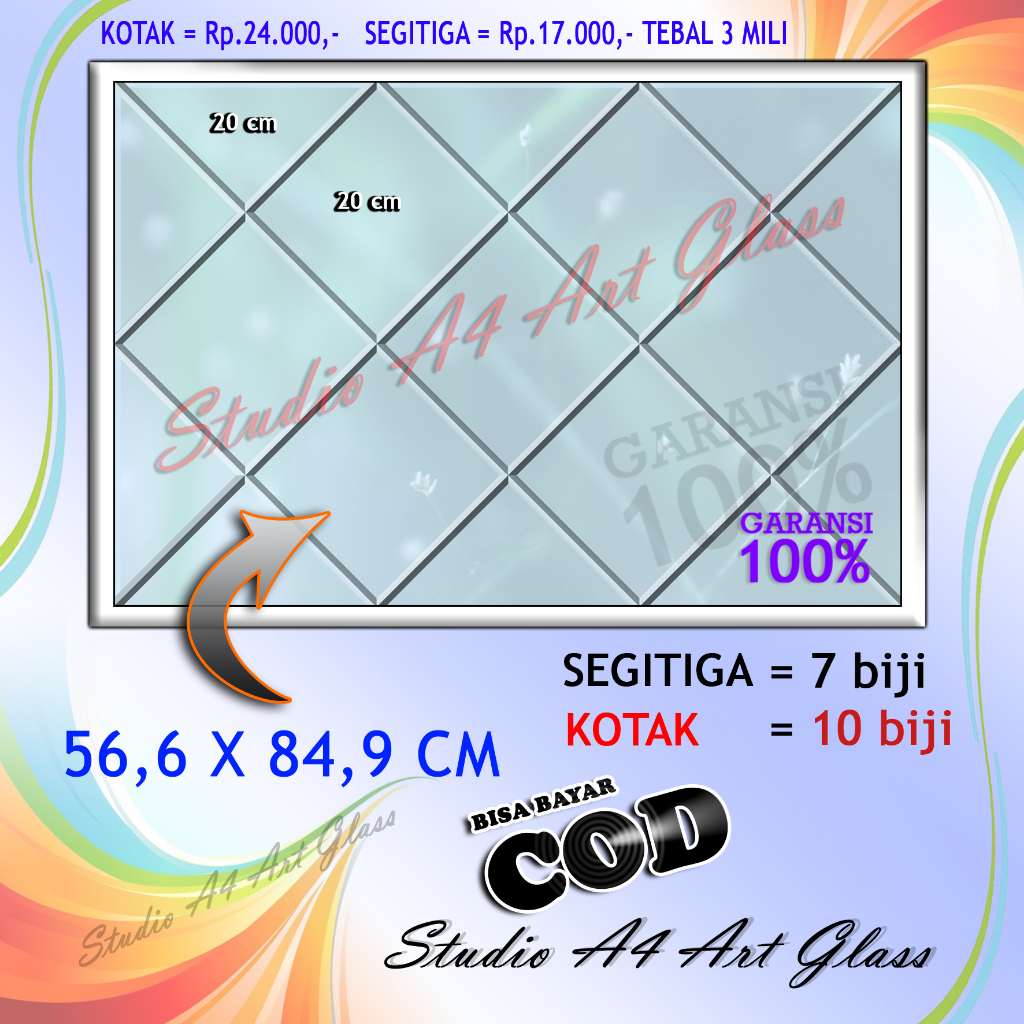 Jual KACA CERMIN BEVEL CUSTOM 56,6 X 84,9 cm -Cermin Hiasan Dinding ...