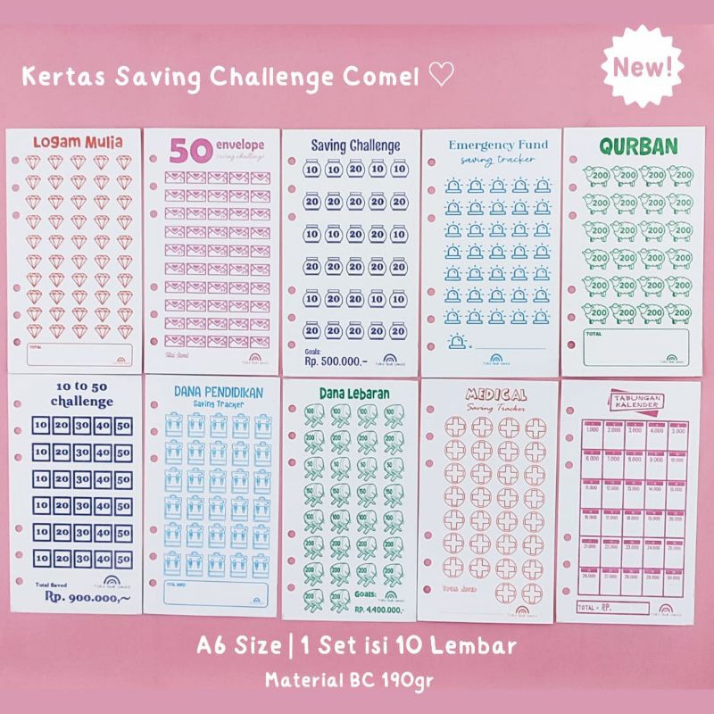 Jual KERTAS SAVING CHALLENGE & SAVING TRACKER A6 6 LUBANG | Shopee Indonesia
