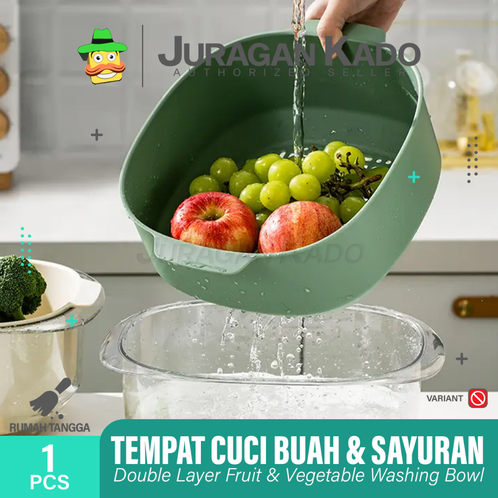 Jual Tempat Cuci Buah Sayur 2Lapis Wadah Bening Saringan Serbaguna ...