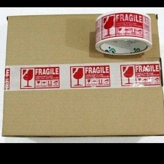 Jual Stiker Fragile Plakban Fragile Roll Putih Lakban Fragile 50yard ...