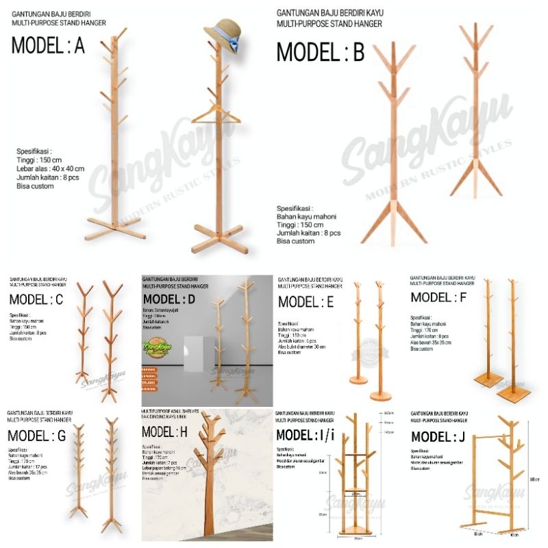 Jual Gantungan baju berdiri stand hanger multi fungsi kayu stand tas ...