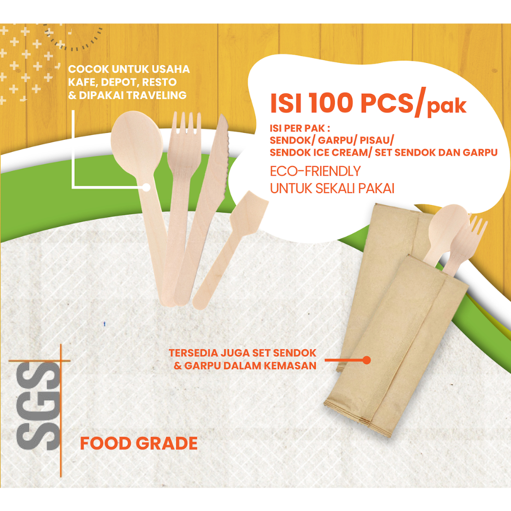 Jual Alat Makan Kayu Ramah Lingkungan TERMURAH!!! (MOQ 100 PCS) Sendok Garpu Pisau Sendok ...