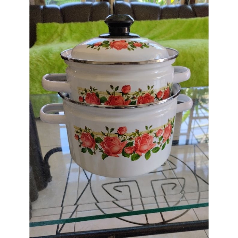 Jual panci enamel bunga / panci enamel ideal | Shopee Indonesia