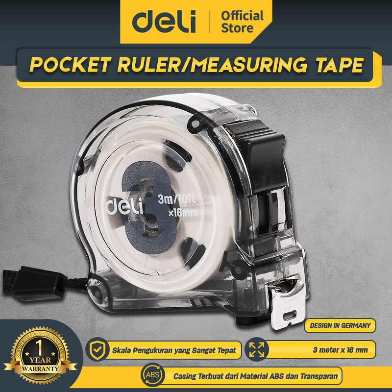 Jual Deli Tools Pocket Ruler / Measuring Tape / Meteran Tukang Panjang ...