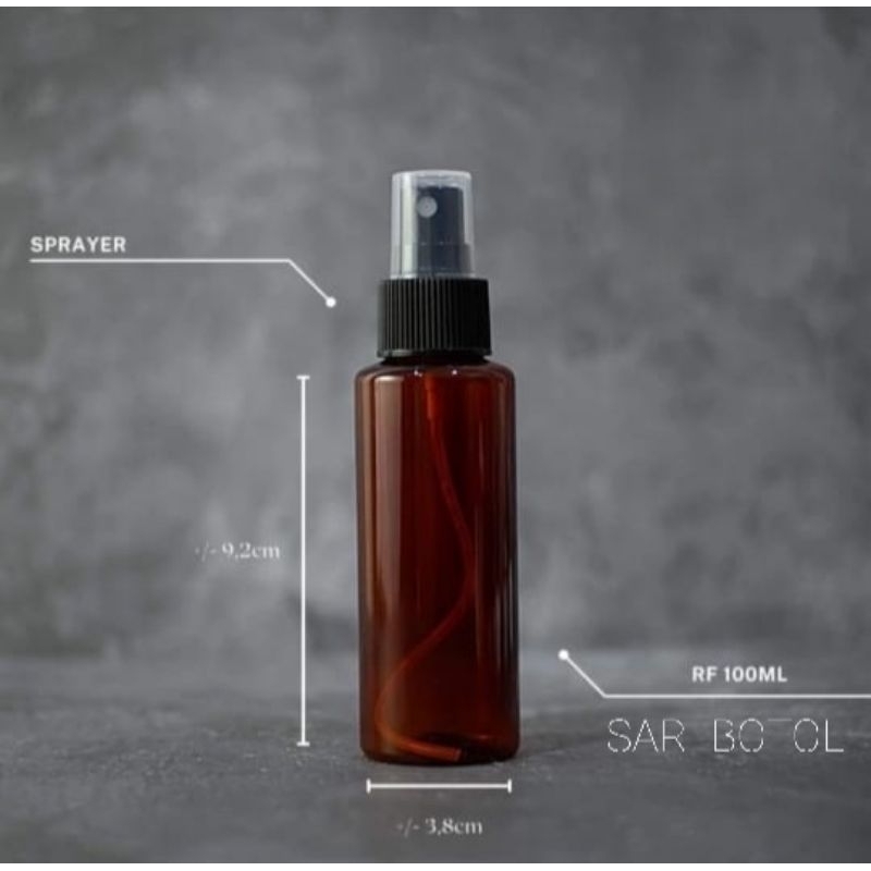 Jual BOTOL SPRAY 100ML / BOTOL PET RF 100ML AMBER & SPRAYER HITAM ...