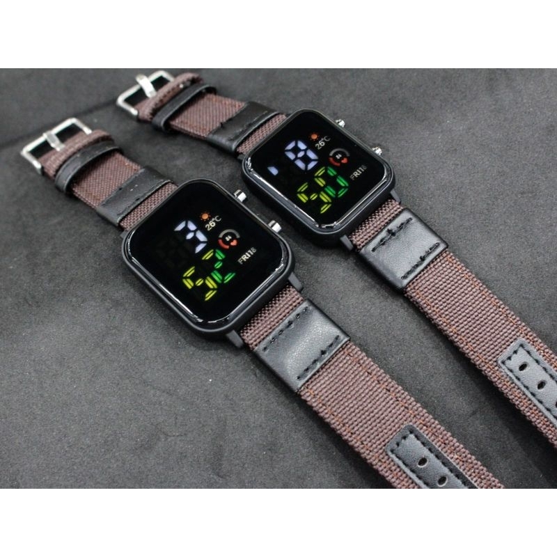 Jual Jam Led Jinshengsi Jss 3397 leather NYLON couple series free gift ...