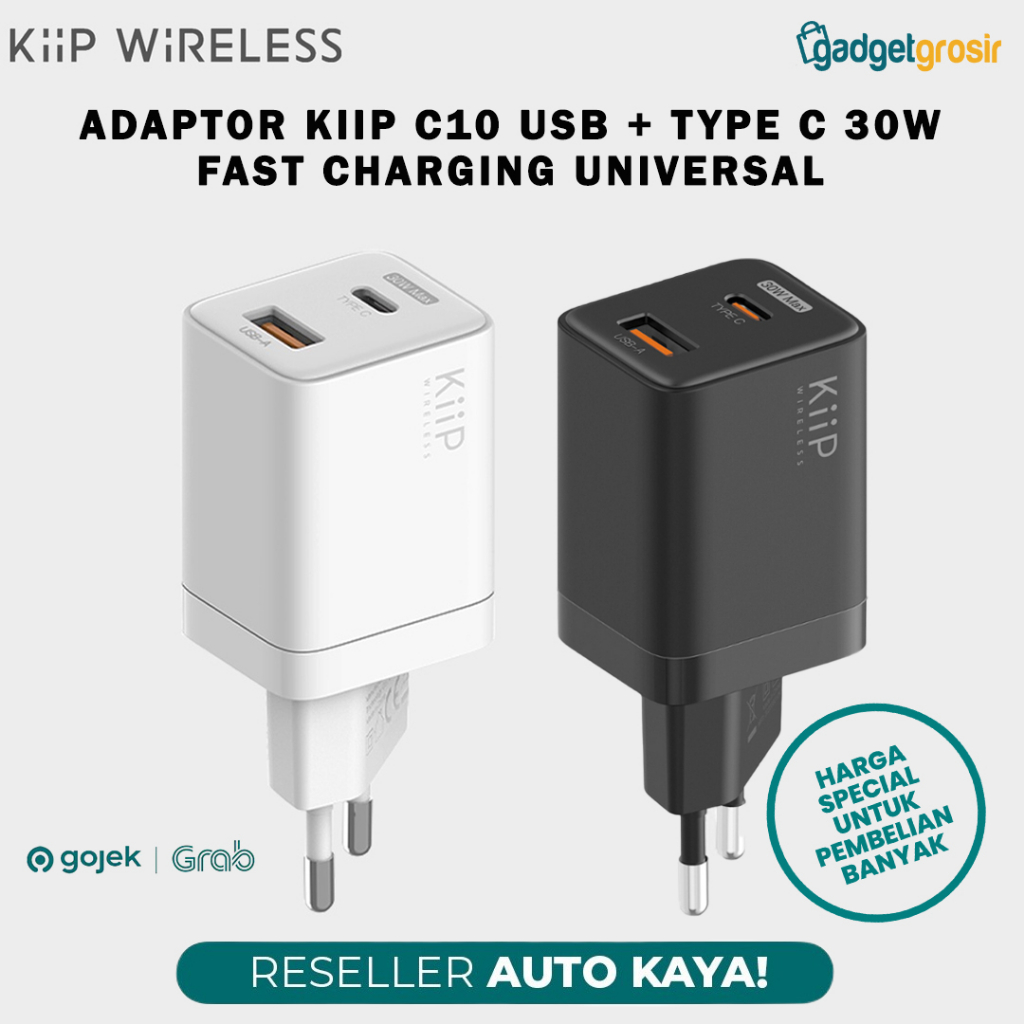Jual Adaptor KIIP C10 Kepala Charger 30W Dual Port USB + Type C Fast ...