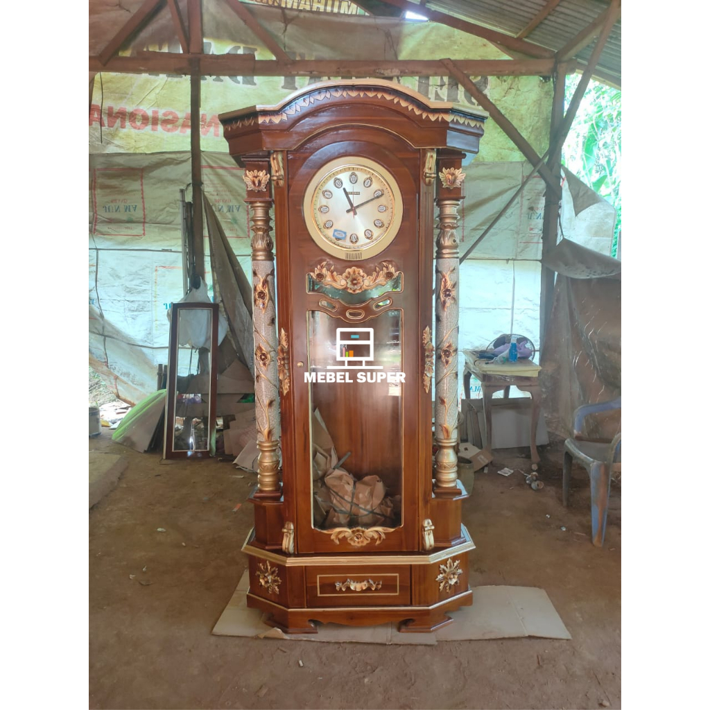 Jual Lemari Jam Jati Murah Lemari Jam Rahwana Hias Natural Emas Kayu ...
