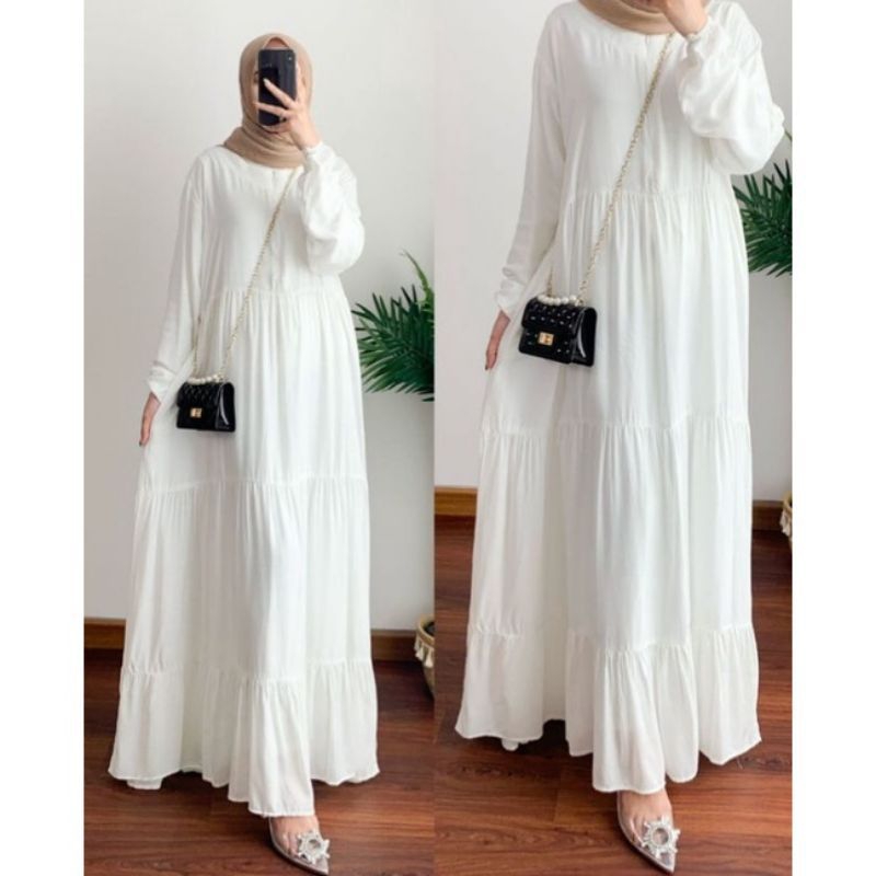 Jual Gamis Putih Polos Rayon Premium-Gamis Ruffle Busui Friendy-Homey ...