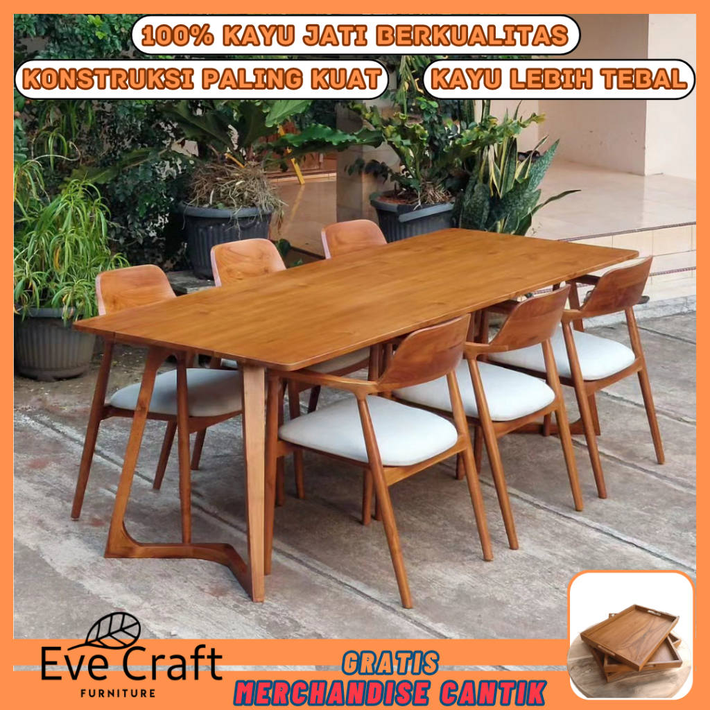 Jual TERMURAH !! DINING TABLE KONSTRUKSI LEBIH KUAT KAYU LEBIH TEBAL SET MEJA MAKAN JATI ...