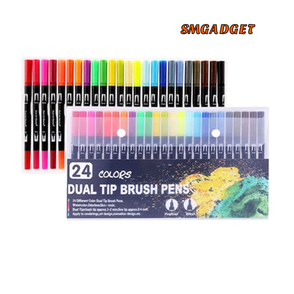 Jual Spidol Dua Mata Pensil Head Warna Pen Fine Art Watercolor Set 24 ...
