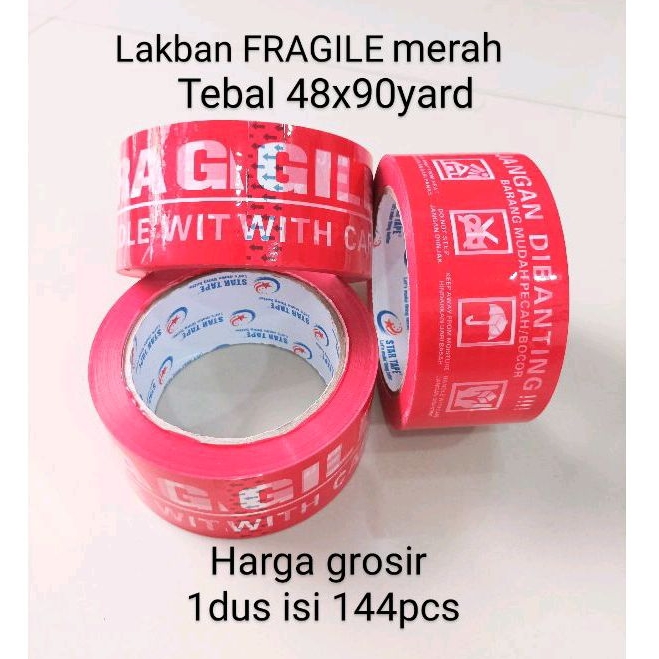 Jual Lakban FRAGILE 48 mm 2 inch x 90 Yard Merah JANGAN DIBANTING ...