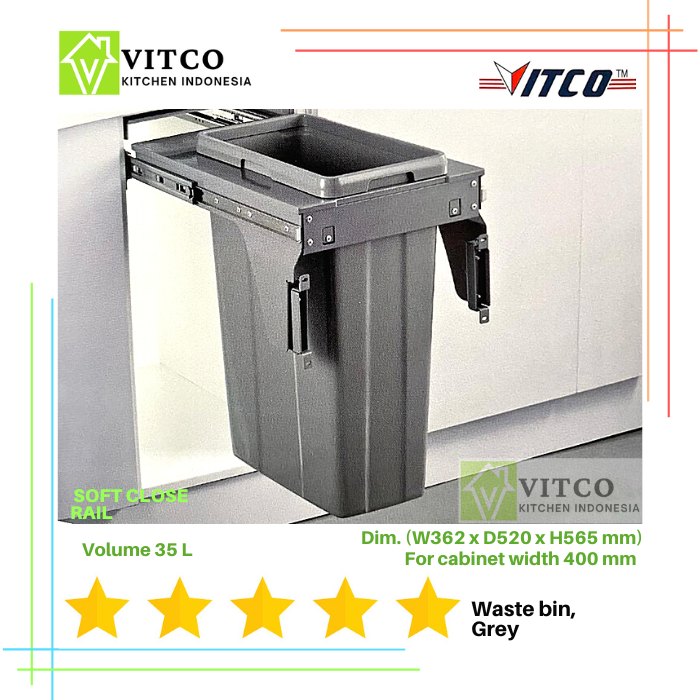 Jual VITCO 35L Cabinet Waste Bin Grey Soft Close/ Tempat Sampah Dapur Tarik | Shopee Indonesia